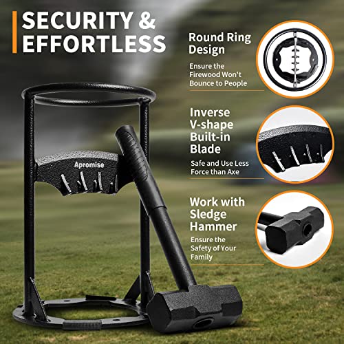 Apromise Wood Splitter - Kindling Splitter with 4 LBS Sledge Hammer and Waterproof Splitter Cover | Heavy Duty Firewood Splitter for Home, Campsite | Safer & Easier to Use & Portable