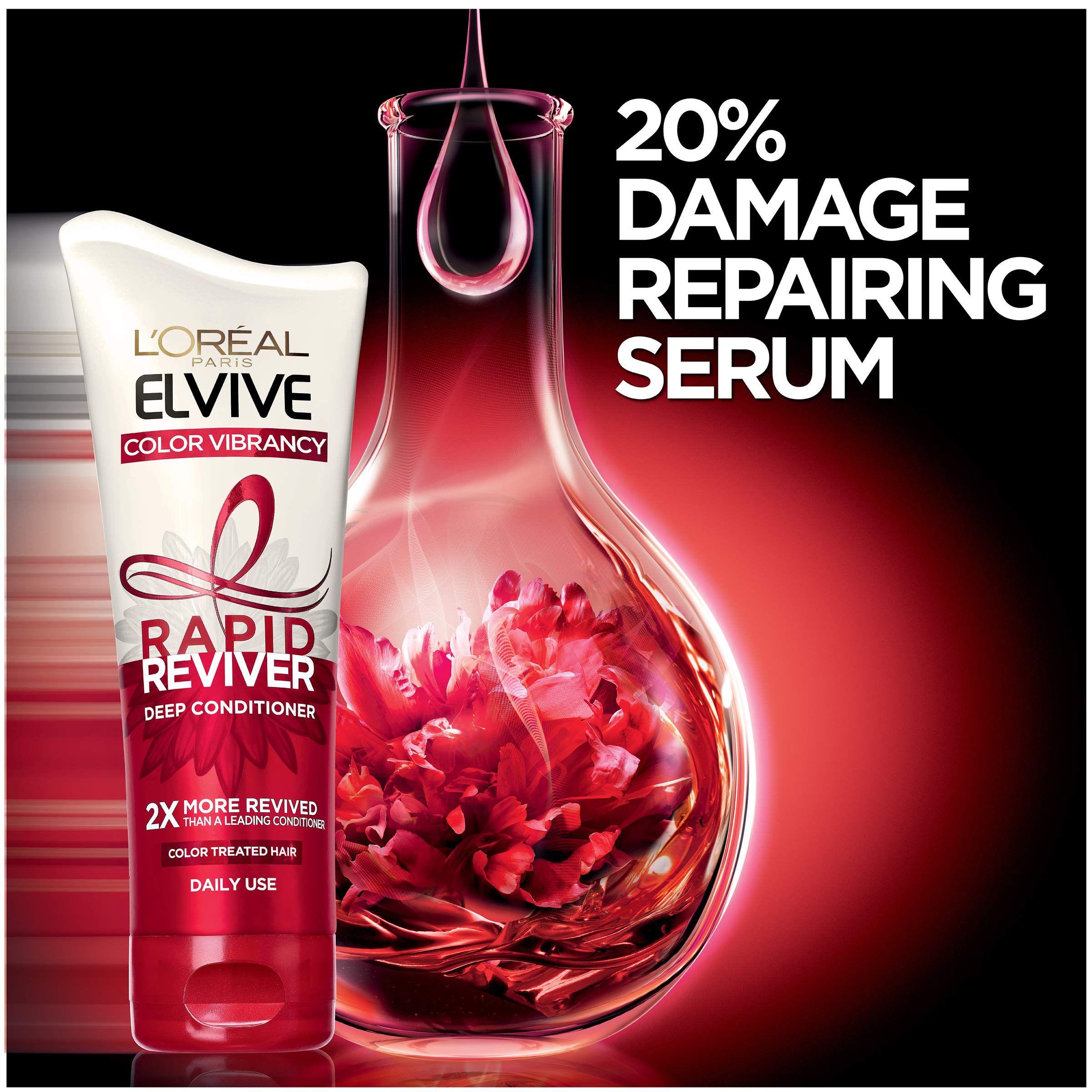 L’Oréal Paris Elvive Color Vibrancy Rapid Reviver Deep Conditioner, Repairs Damaged Color-Treated Hair, No Leave-In Time, with Damage Repairing Serum and Antioxidants, 6 oz.