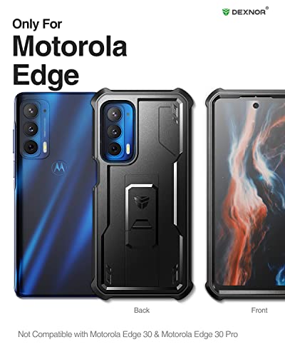 Dexnor for Motorola Moto Edge 2021 Case | Motorola Edge 5G UW Case, [Built in Screen Protector and Kickstand] Heavy Duty Military Grade Protection Shockproof Protective Cover for Men Women(Black)