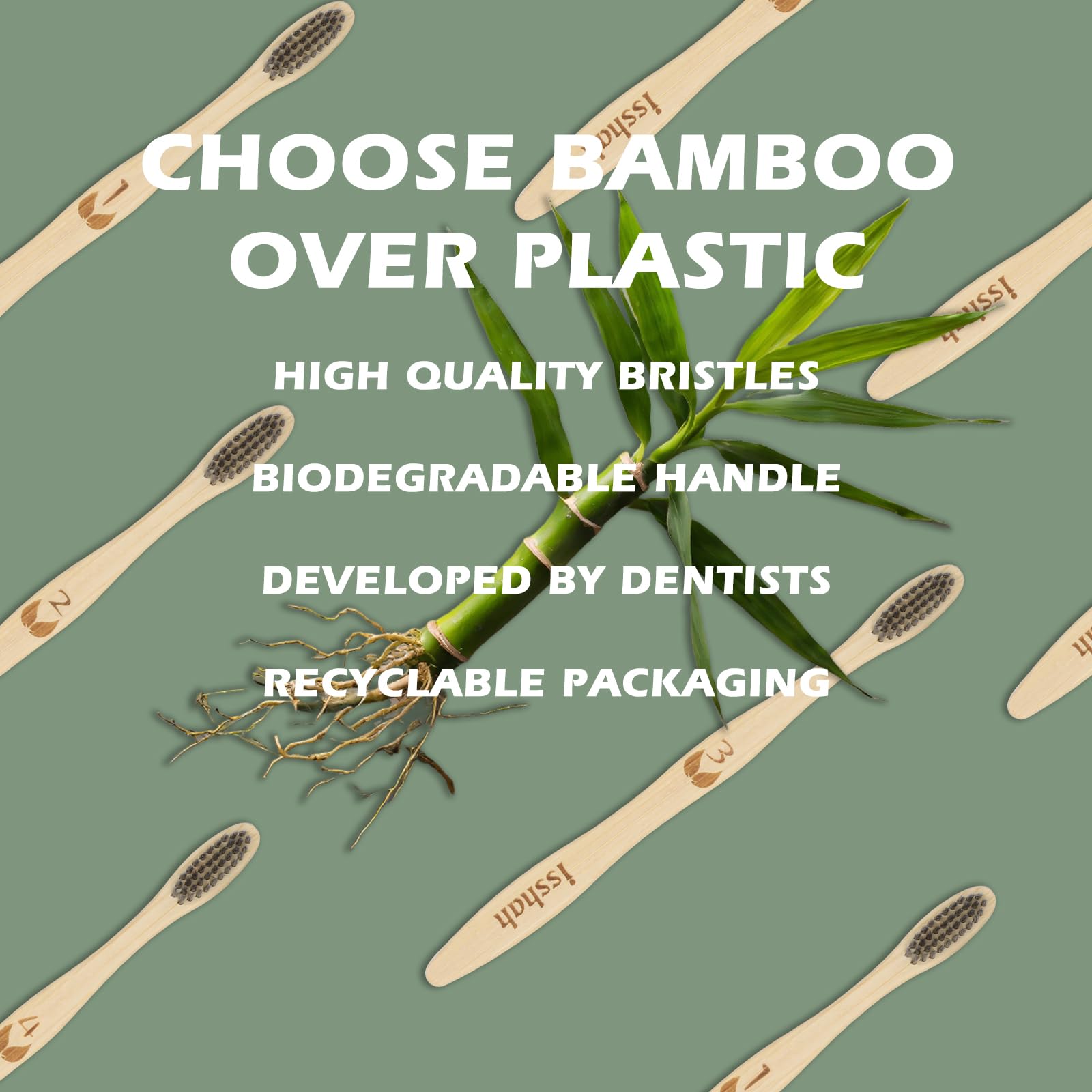Isshah Biodegradable Eco-Friendly Natural Bamboo Charcoal Toothbrushes, FSC Certified and PETA Approved - 12 Count