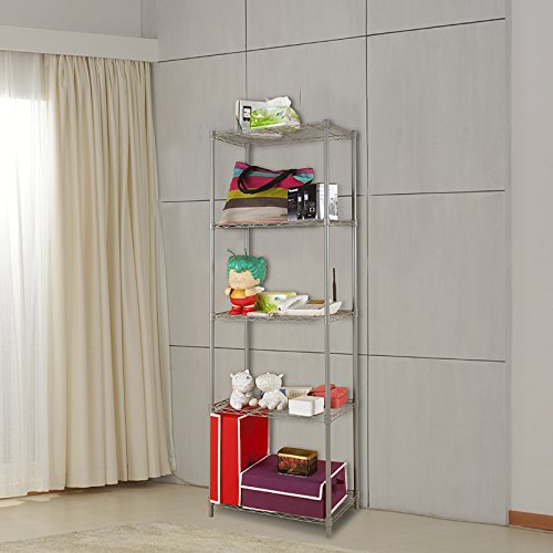 JEROAL 5-Tier Wire Shelving Unit, Multipurpose Standing Storage Shelves Metal Display Rack for Pantry Laundry Bathroom Kitchen Garage Closet Organization,350LbS Capacity,13.8" D×21" W×61" H,Gray