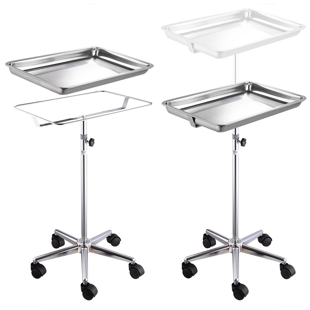 Durable Instrument Stand Adjustable Height Sitting Standing w/Removable Stainless Steel Tray & 5 Legs for Home Medical Equipment Personal Care Tattoo Parlor US Delivery