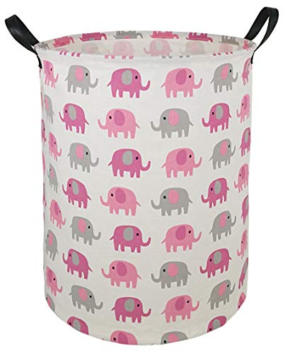 HUAYEE 19.7 Laundry Hamper Toys Box Storage Bins Canvas Waterproof Collapsible Clothes Organizer Basket with Handle Freestanding Large Cute Light Weight for Home Kids Baby Room(elephant)