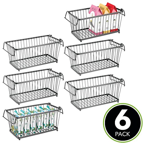 mDesign Household Stackable Metal Wire Storage Organizer Bin Basket with Built-in Handles for Kitchen Cabinets, Pantry, Closets, Bedrooms, Bathrooms - 12.5" Wide, 6 Pack - Graphite Gray