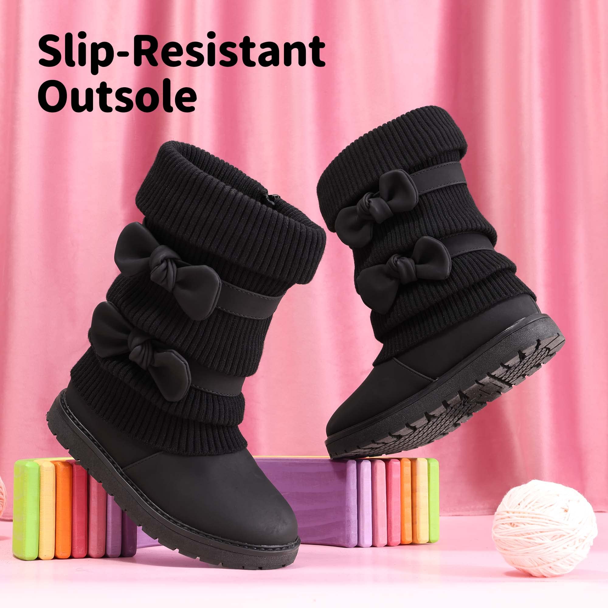DREAM PAIRS Big Kid Klove Black Faux Fur Lined Mid Calf Winter Snow Boots Size 4 M US Big Kid