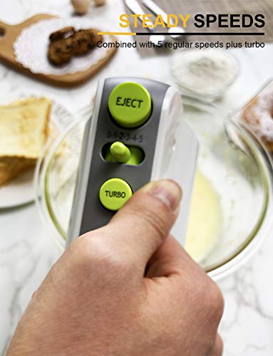 Hand Mixer Electric, MOSAIC Mixer with Cord & Attachments Storage and 4 Stainless Steel Accessories, Easy Eject Handheld Mixer for Whipping Mixing Cookies, Brownies, Cakes, Dough (White)
