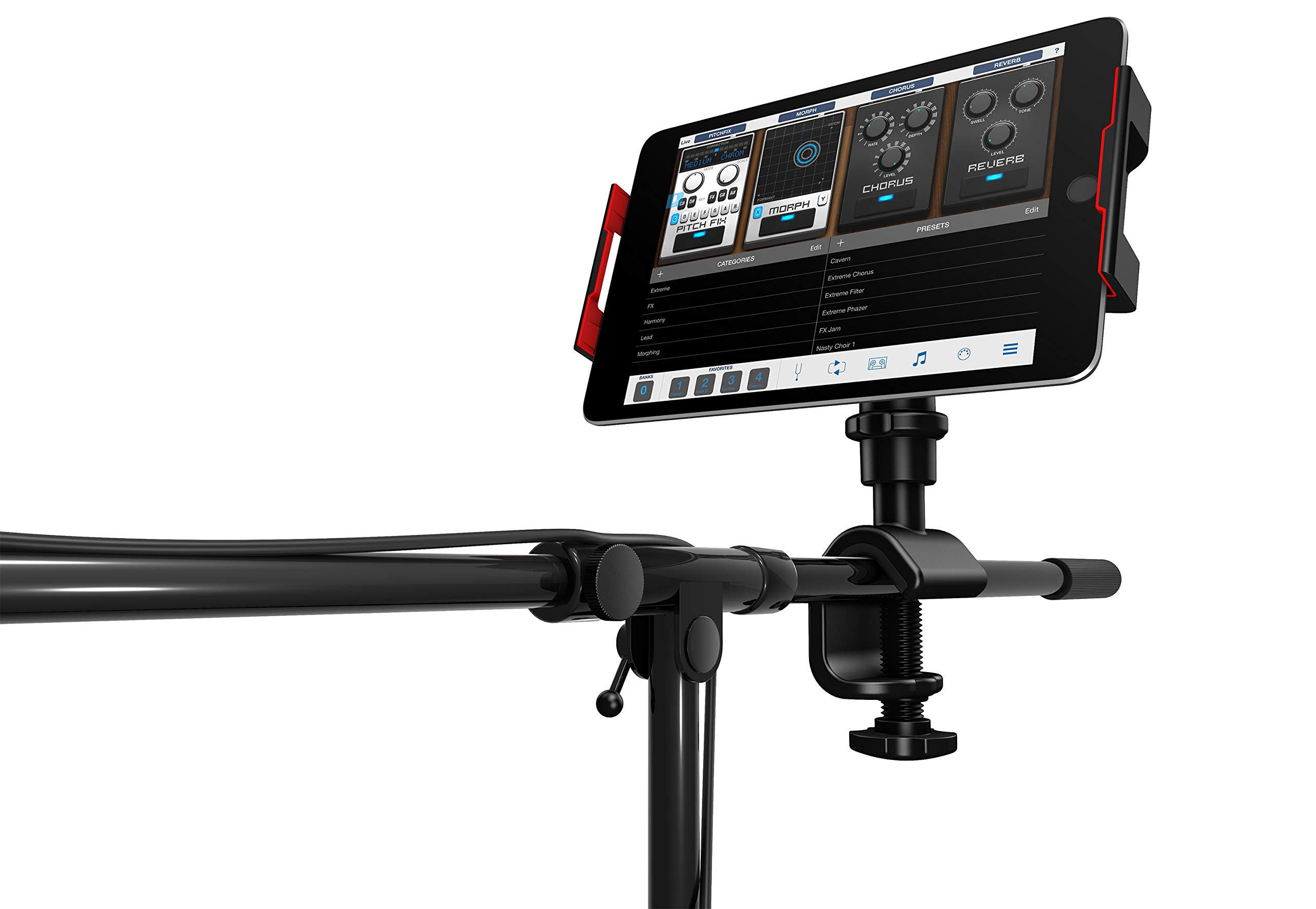 IK Multimedia iKlip 3 Tablet Holder for mic Stands, fits iPad and Android Tablets Between 7" to 12.9" with an Adjustable 360° Swivel and Soft-Touch fit