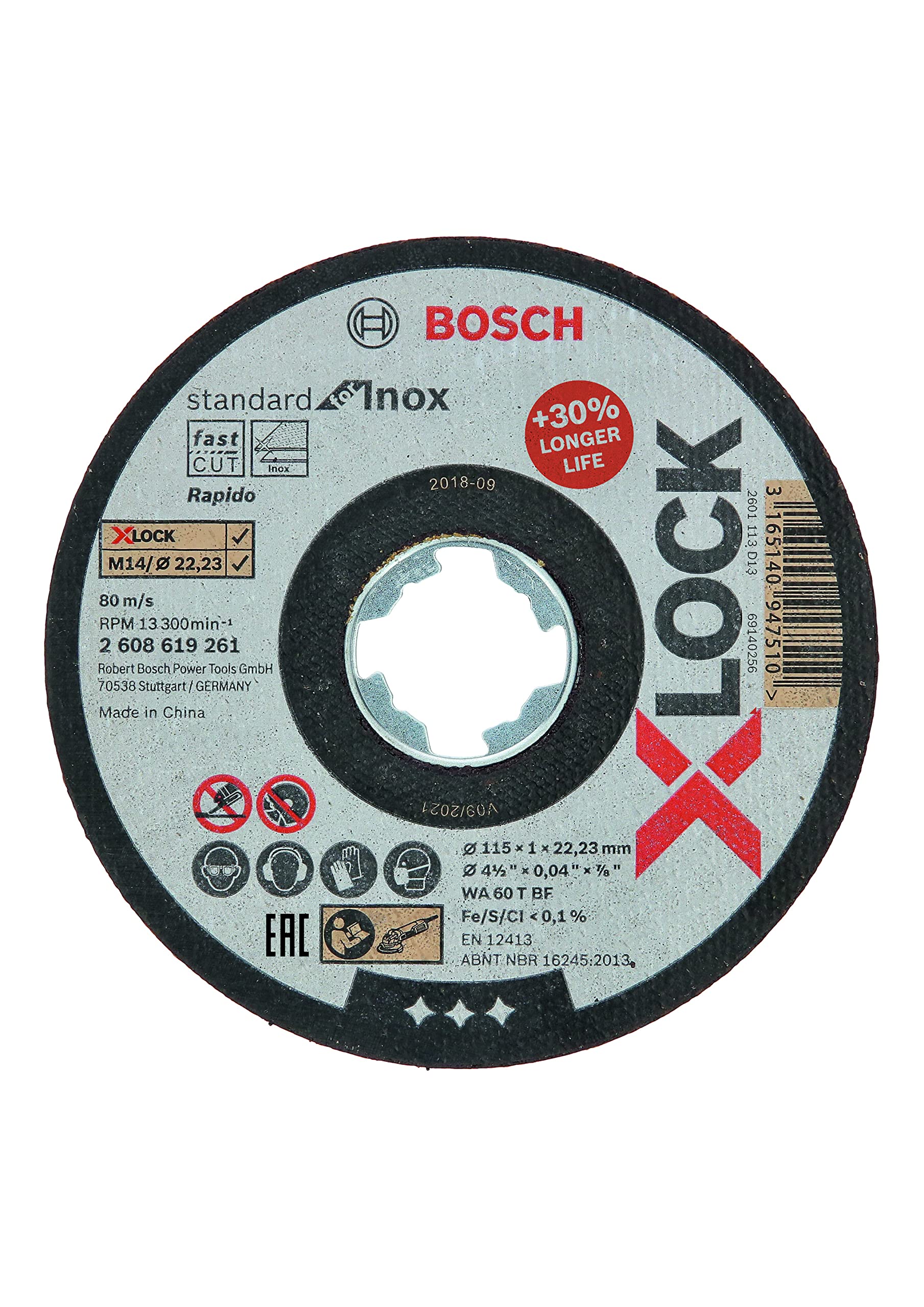 Bosch Professional Straight Cutting Disc Standard (for INOX, X-Lock, Diameter 115 mm, Bore Diameter: 22.23 mm, Thickness: 1 mm)