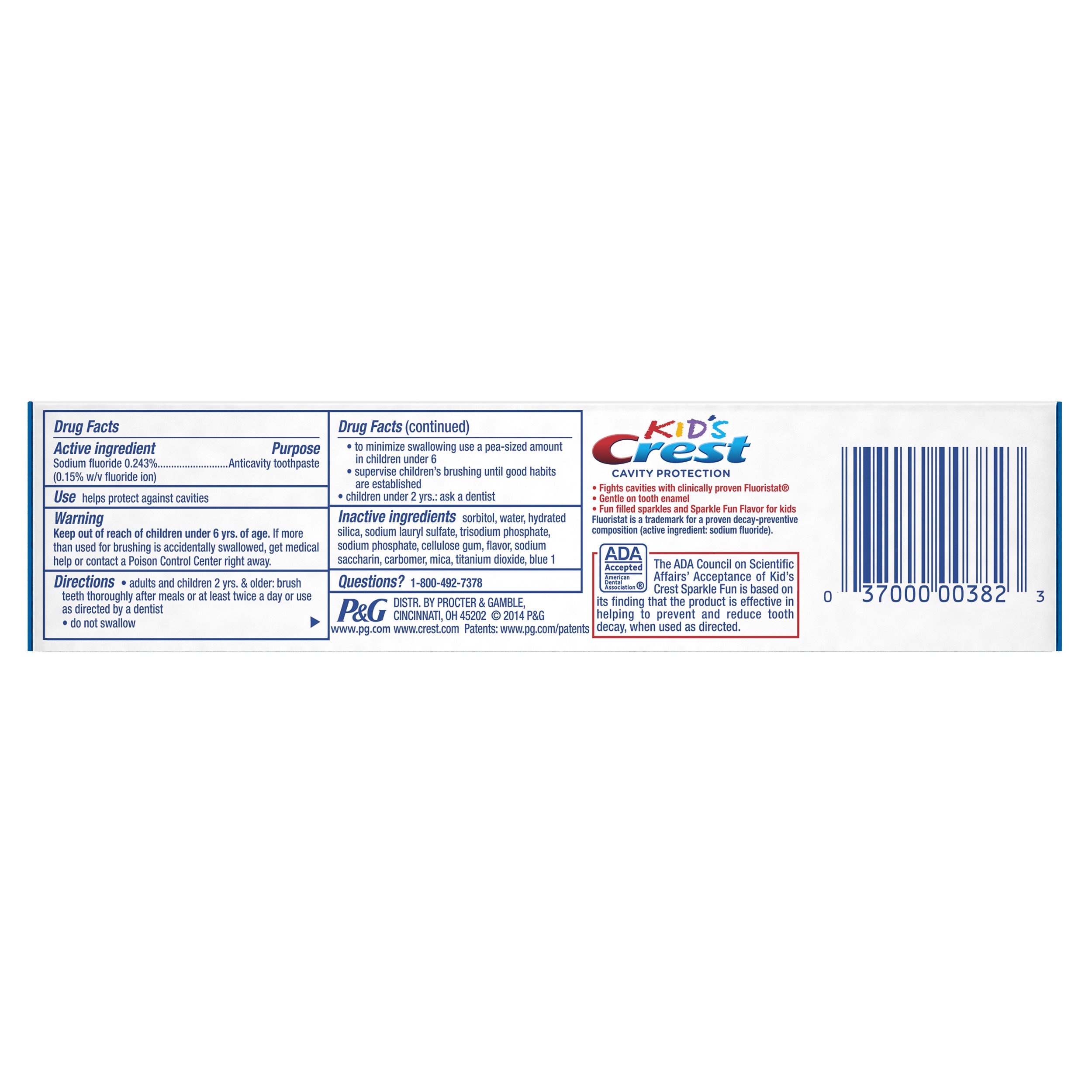 Crest Kid's Crest, Fluoride Anticavity Toothpaste, Sparkle Fun Flavor, 4.6-Ounce Tube