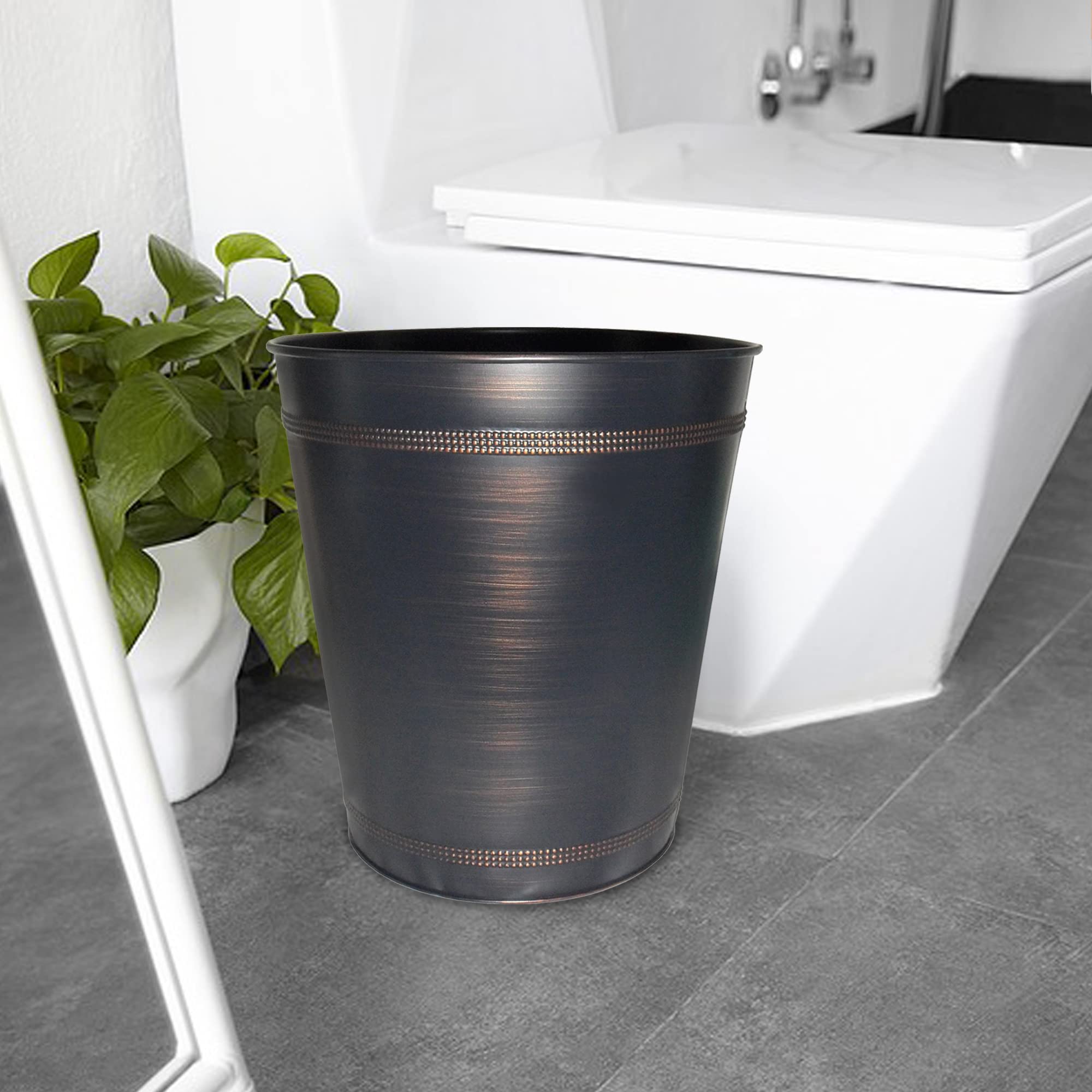 nu steel Set of 2 Round Metal Small 2.5 Gallon Recycle Trash Can Wastebasket, Garbage Container Bin for Bathrooms, Kitchen, Bedroom, Home Office - Durable Stainless Steel - Oil Rubbed Bronze Finish