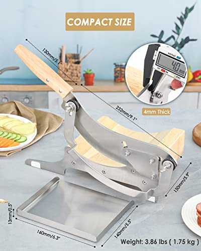 Moongiantgo Biltong Slicer Chinese Medicine Radiused Beef Jerky Cutter, 0-0.5β Adjustable Thickness, Wooden Base Herb Root Cutting Machine for Ginseng Antler Gastrodiae Maca Ganoderma
