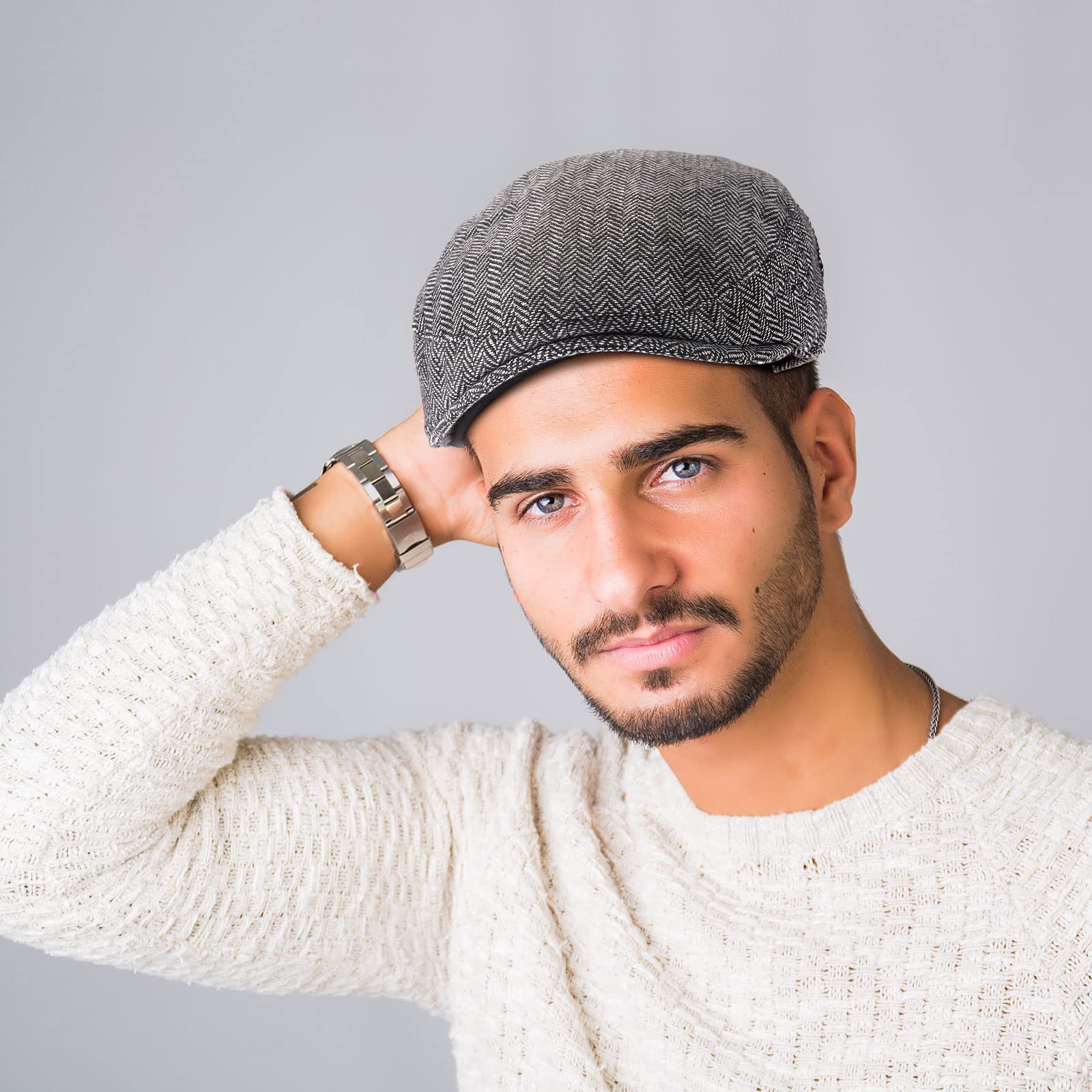 5 Pieces Men's Herringbone Flat Newsboy Hat Wool Blend Gatsby Cabbie Cap Classic Wool Blend Tweed Flat Cap Cabbie Hat Men