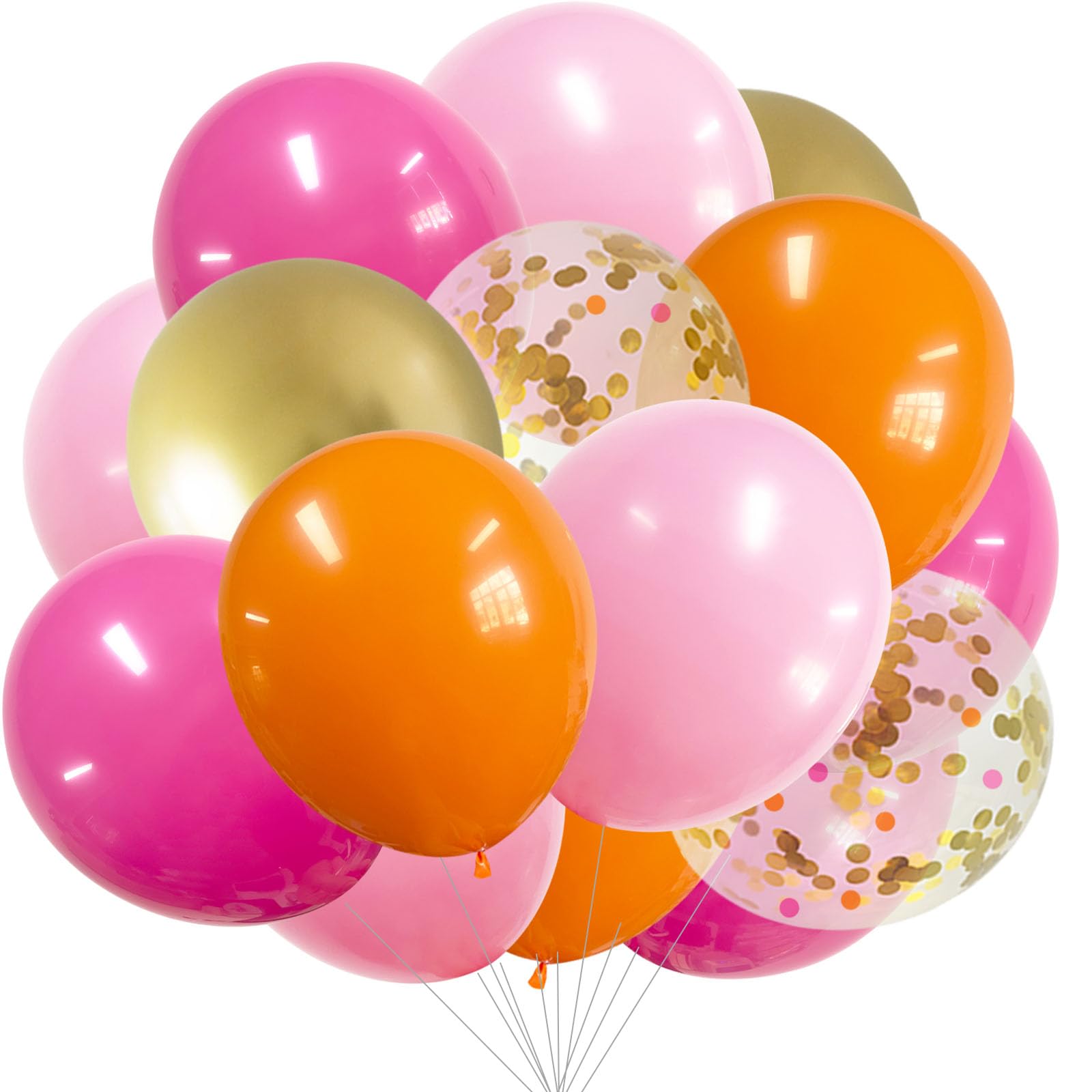 ANSOMO Pink and Orange Latex Balloons Party Decorations 12 Inch 50 Pcs Hot Pink Confetti Gold Ribbons Wedding Birthday Bridal Baby Shower Bachelorette DΓ©cor Supplies Girls Women