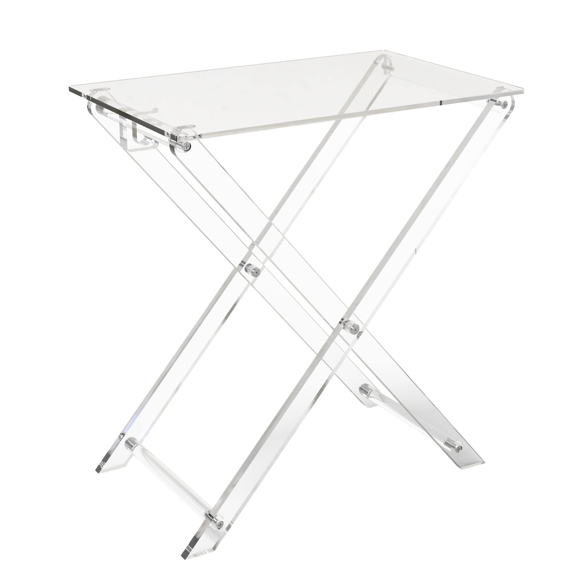 CRYSFLOA TV Tray with 2 Removable Trays Acrylic Folding Tray Table Two Tier Serving Tray Top Foldable Nightstand for Bedroom Kitchen Acrylic Modern Furniture Space Saving Side Table Serving Food Trays