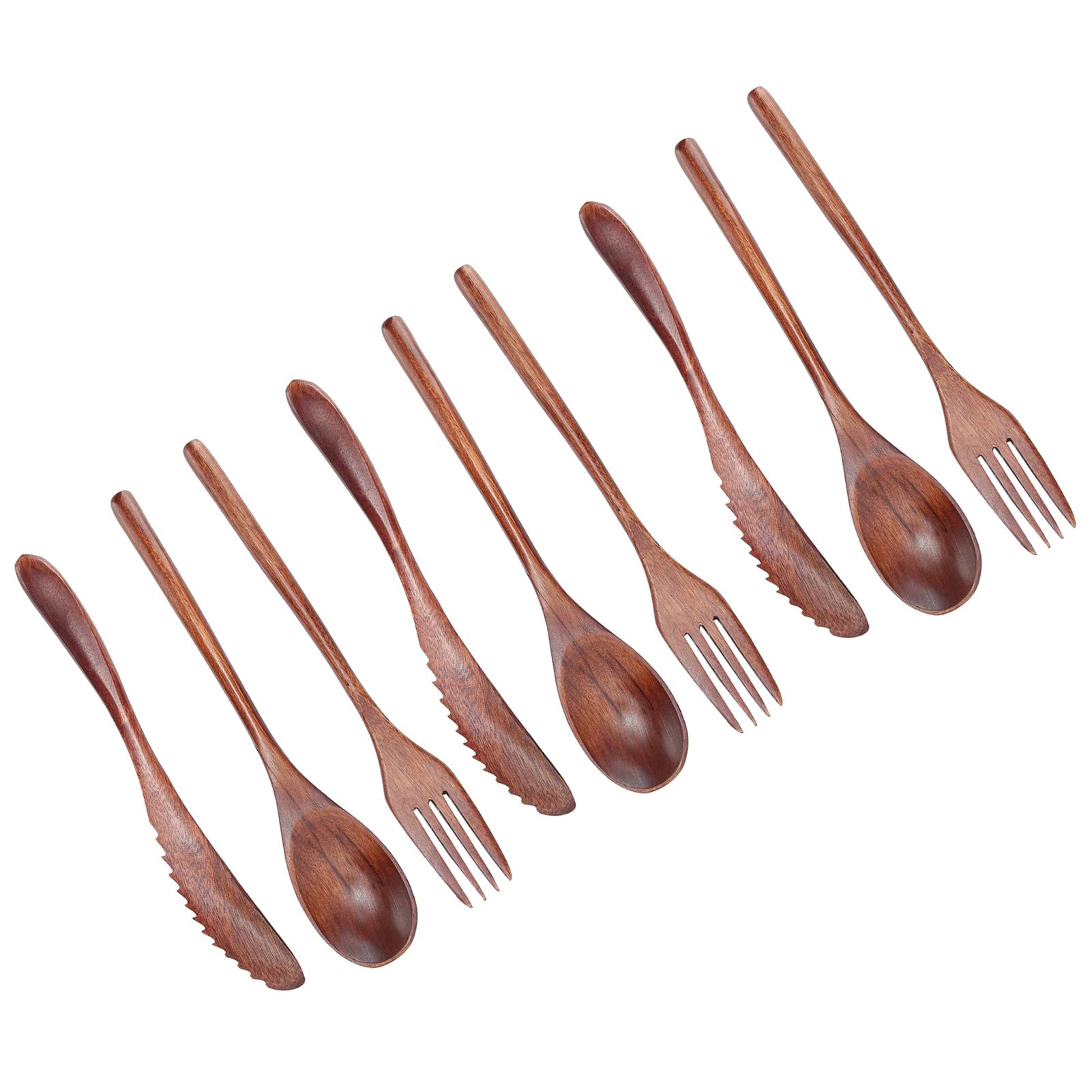 9Pcs Wooden Knife Fork Spoon Wooden Dinner Utensil Set Kitchen Dinnerware Portable Utensils for Parties Weddings Barbeques and Other Special Occasions