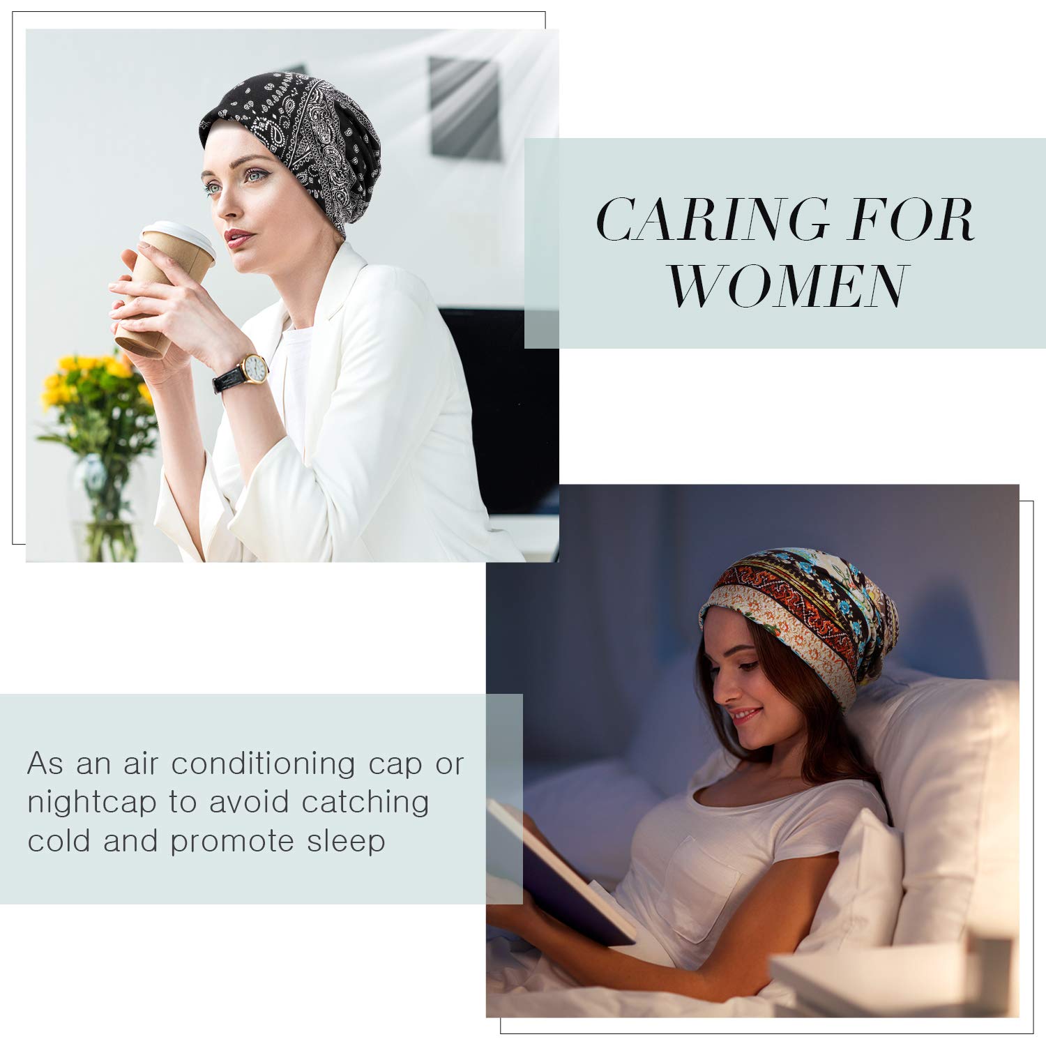 5 Pieces Women's Slouchy Beanie Hat Stretch Turban Hats Cancer Headwear Caps Baggy Skull Sleep Scarf (Striped Style) Multicoloured