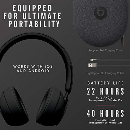 Apple Beats Solo Pro Wireless Noise Cancelling On-Ear Headphones H1 Headphone Chip, Class 1 Bluetooth, Active Noise Cancelling, Transparency, 22 Hours of Listening Time - Black