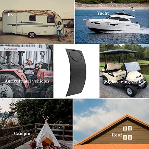 Alrska Flexible Solar Panel 2pcs 100W 12V/24V Monocrystalline - 200 Watt 12 Volt Semi-Flex Bendable Mono Solar Panel Charger Off-Grid for Marine RV Trailer Boat Cabin Van Car Uneven Surfaces