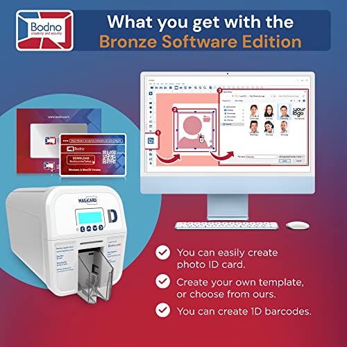 Bodno Magicard D Dual Sided ID Card Printer & Complete Supplies Package ID Software - Bronze Edition