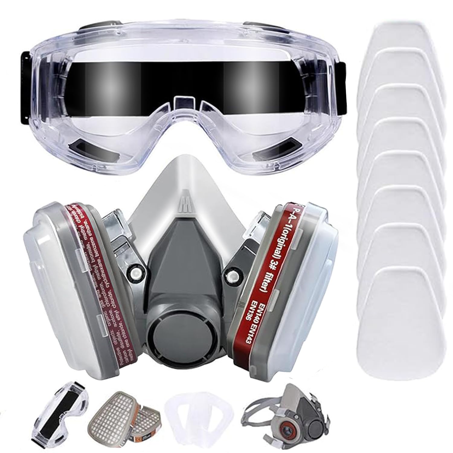 Amonanak Reusable Face Cover Set for Painting,Gas, Dust, Machine Polishing, Organic Vapors with Filter Cotton, Glasses for Staining,Car Spraying,Sanding &Cutting, DIY and Other Work Protection