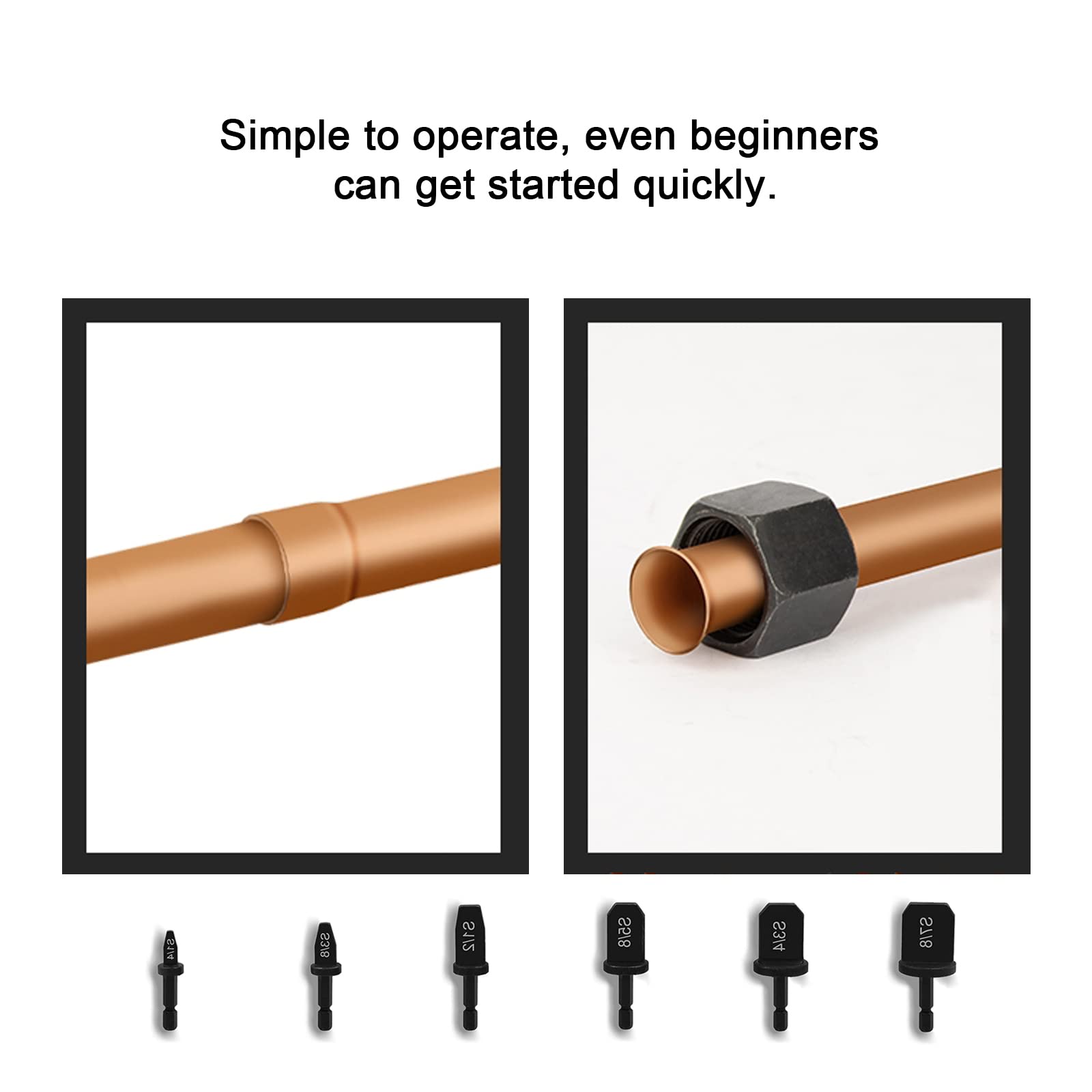 6Pcs Swaging Tool Drill Bit Set, Air Conditioner Soft Copper Tubing Flare Tool 7/8'', 3/4'', 5/8'', 1/2'', 3/8'', 1/4'' Bits