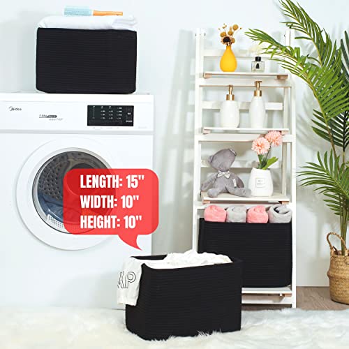 MINTWOOD Design Storage Basket for Shelves, Playroom and Classroom Storage Basket, Book Basket, Decorative Storage Cube Bin, Woven Closet Organizer, Baby Nursery Basket, Full Black