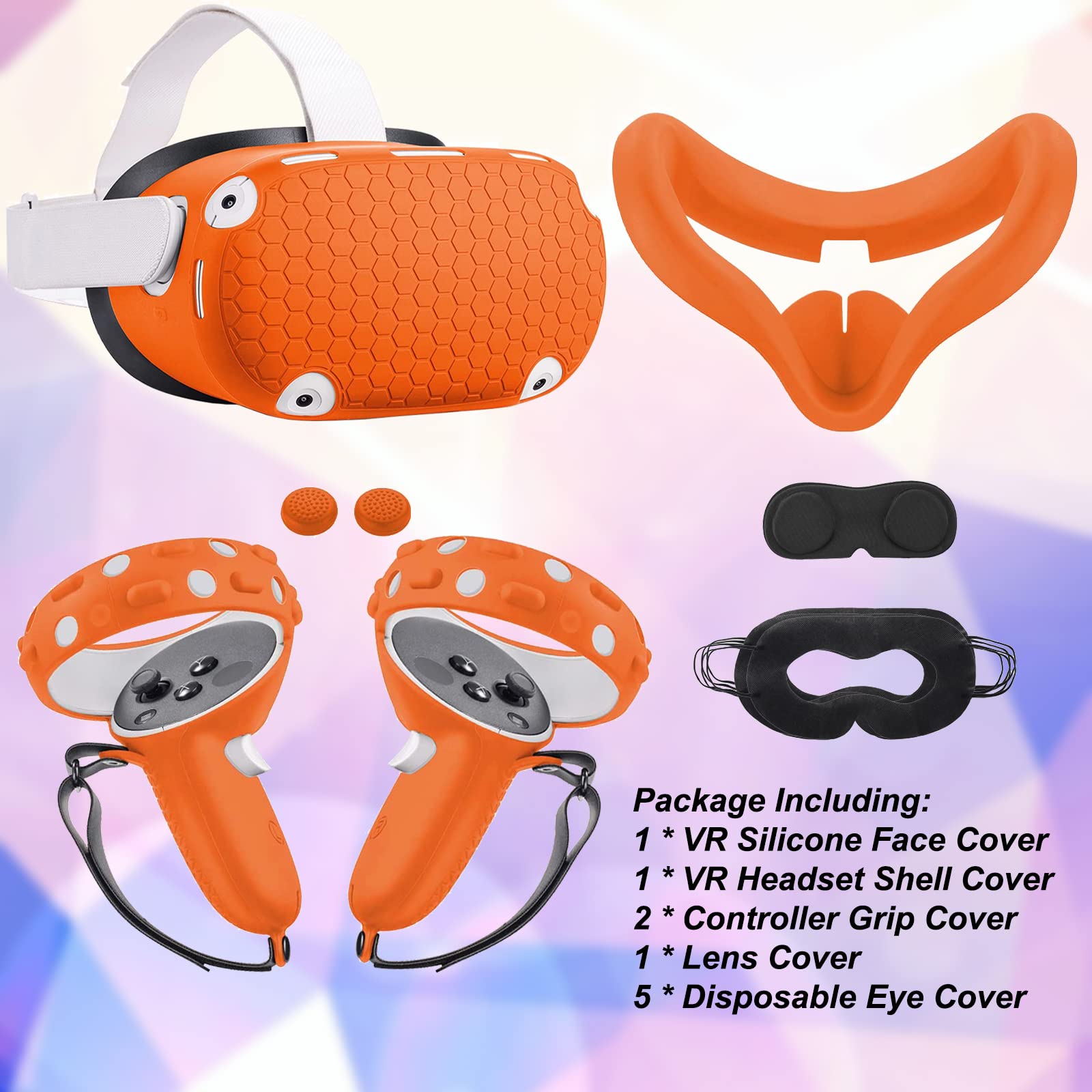 Accessories Compatible with Oculus Quest 2 Silicone Touch Controller Grip Cover, Face Cover, Headset Shell Cover, Protective Lens Case, Disposable Eye Sleeves