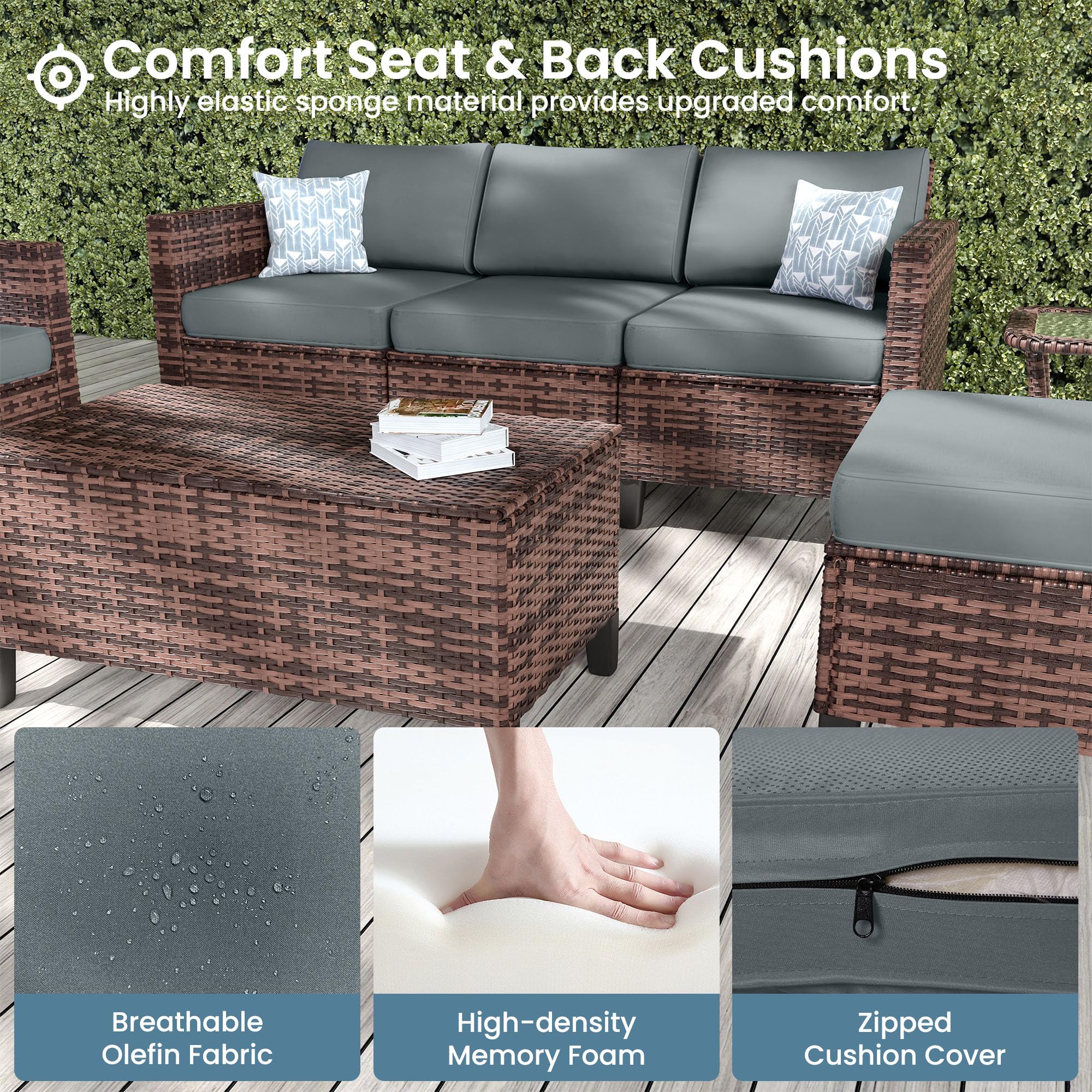 Amopatio Patio Furniture Set with Fire Pit Table, Outdoor Furniture Sectional Sofa with Swivel Chairs, Modern Conversation Sets for Balcony Backyard, Grey(Include Waterproof Covers )