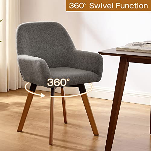 Art Leon Desk Chair No Wheels, Set of 2, Mid Century Modern Swivel Accent Chair, Linen Fabric Upholstered Office Chair Without Wheels, Solid Wood Legs, Gray