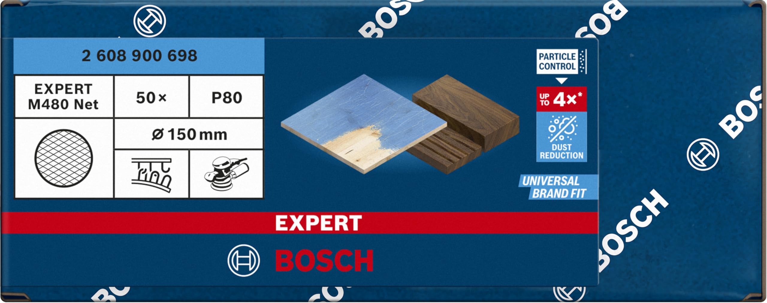 Bosch Professional 50x Expert M480 Sanding Net (Ø 150 mm, Grit 80, Accessories Random Orbital Sander)