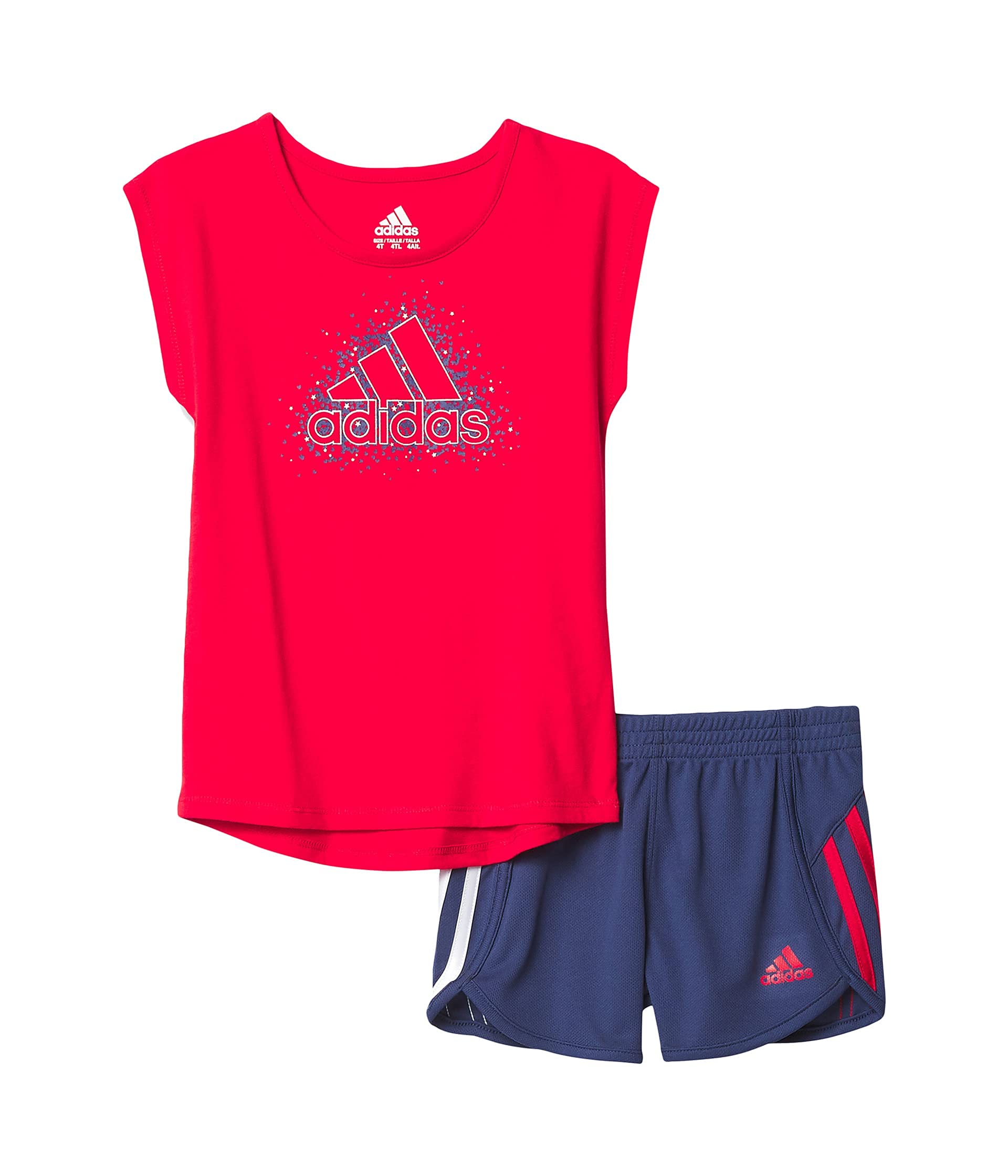 adidas girls Sleeve Graphic Tee and Shorts Set, Vivid Red, 4-8 Years US