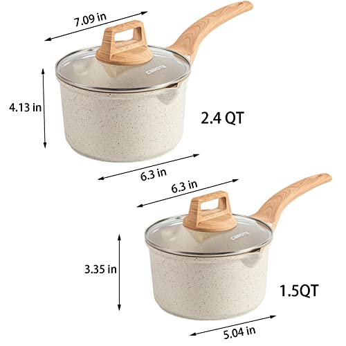 CAROTE 1.5Qt & 2.5Qt Sauce Pan Set with Lid Nonstick Saucepan 4 Pcs Non Stick Sauce Pots Cooking Pot with Pour Spout, Easy to Clean, Small Kitchen Pots Induction Pot, PFOA FREE (White Granite)