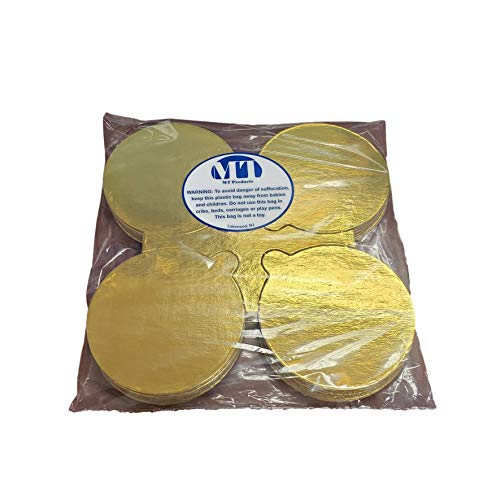 MT Products 4 inch Round Gold Cake/Pastry Dessert Board with Tab (48 Pieces)