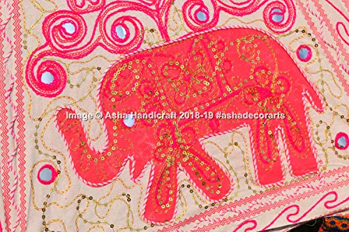 Asha Handicraft 72" Indian Handmade Embroidered Elephant Garden Umbrella, Large Outdoor Patio Parasols, Beach Umbrella Sun Shade Wedding Decorative Umbrellas (Large, White & Pink)