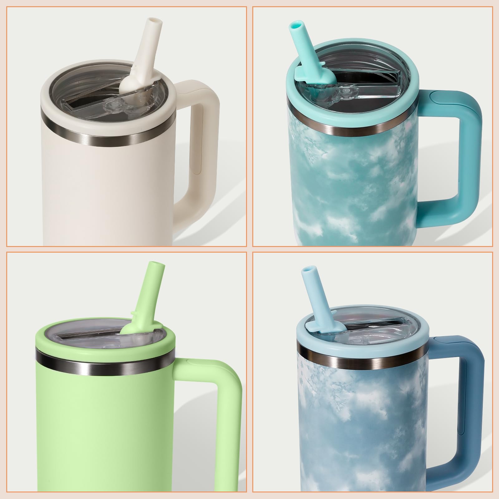 ANTAND 2 Pack 40 oz Tumbler Flip Straw Lid Replacement Fit for Stanley Quencher, Leak Proof for Stanley Lid Replacement Spill Proof Reusable Tumbler Cover Compatible with 40oz Stanley Cup Accessories