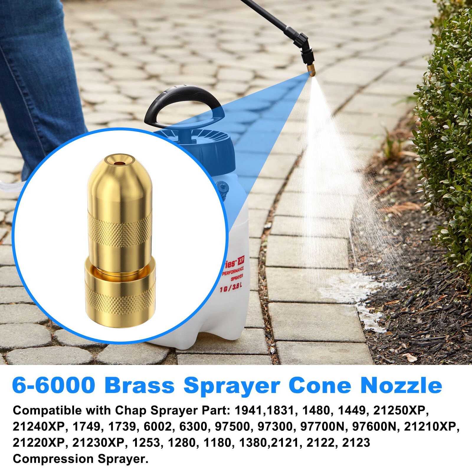 6-6000 Brass Sprayer Cone Nozzle For Cha-p Industrial Sprayers 1941,1831,1480,1449,21250XP,21240XP,97700N,97600N- Adjustable Garden Sprayers Accessories - 2 Pack
