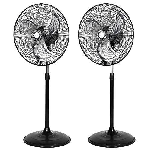 BILT HARD 3850 CFM 18" High Velocity Pedestal Oscillating Fan, 3-Speed Industrial Standing Fan with Aluminum Blades, Heavy Duty Metal Shop Fan for Commercial, Residential, and Garage, 2 Pack