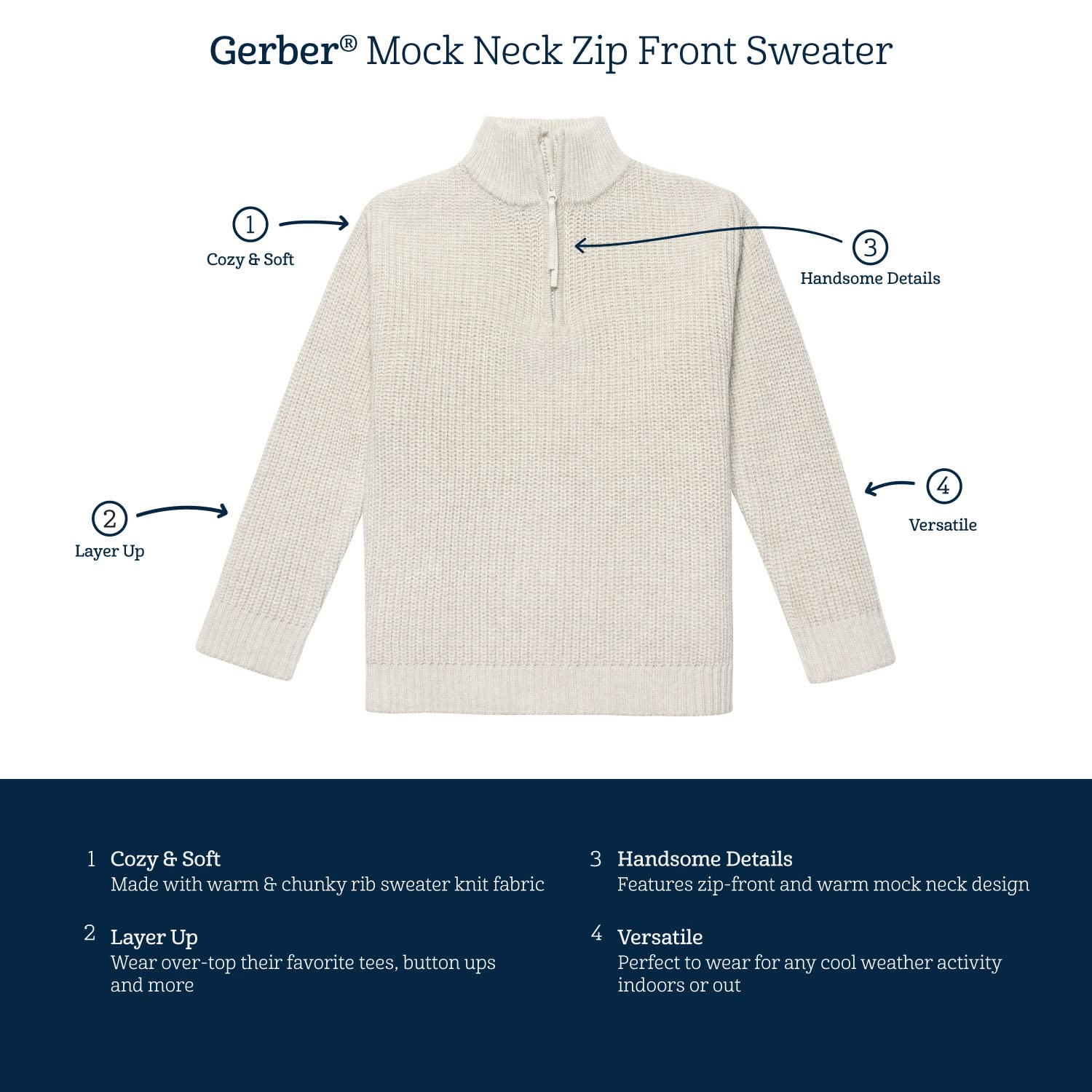 Gerber Baby and Toddler Boys Zip Front Sweater, Dark Gray, 3T