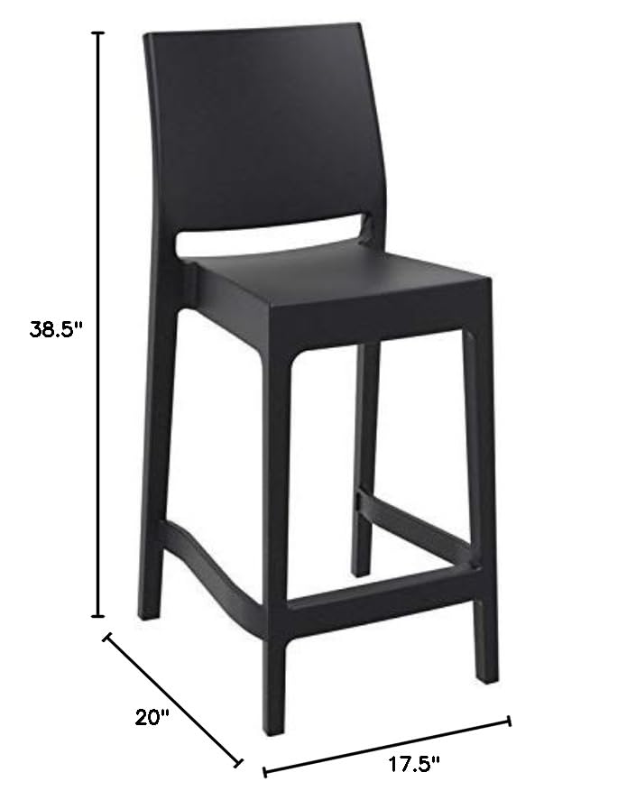 Home Square Resin 25.6" Counter Stool in Black - Set of 2