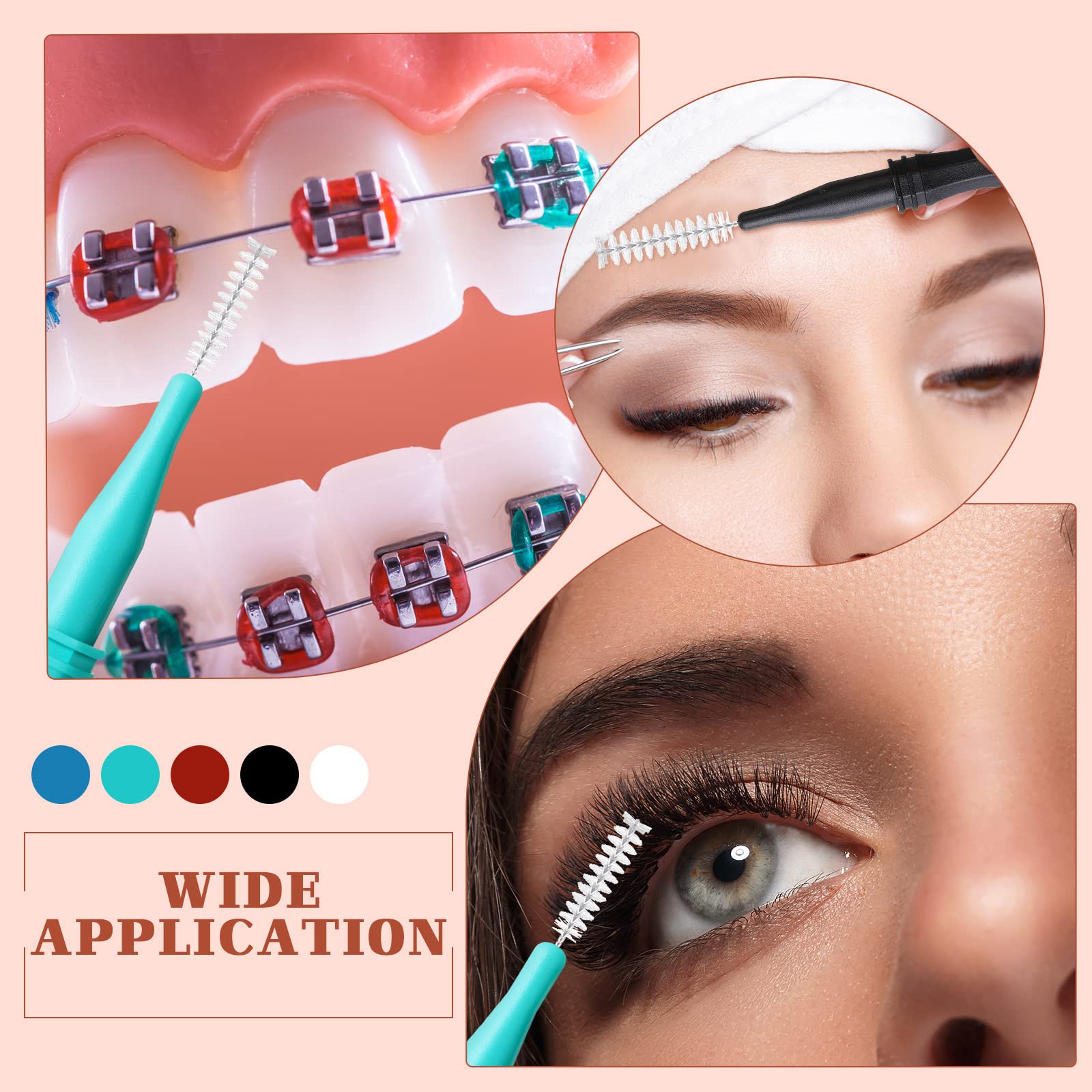 50 Pcs Brow Lamination Brush with Cap, Micro Eyebrow Brush Micro Lash Brush Brow Lamination Tools Eyelash Spoolie Brush Tools with Storage Box for Lash Lifting, Extension, Brow Lamination, 5 Colors