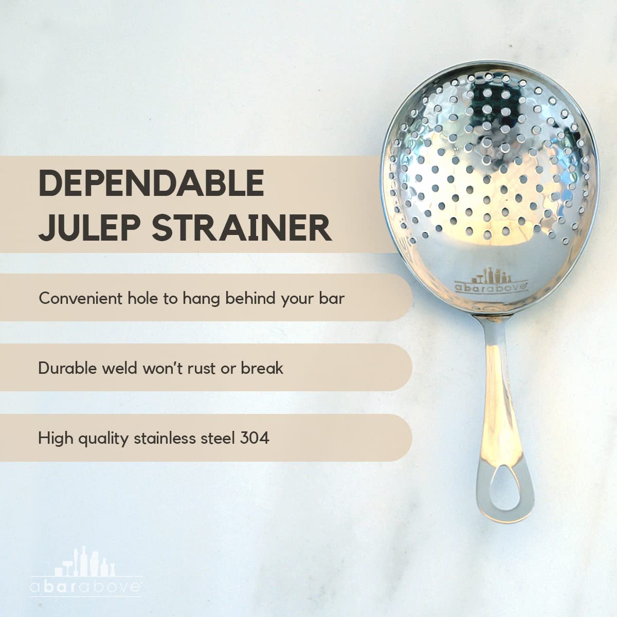 A Bar Above Professional Cocktail Strainer Set - 3 Piece Bundle Includes Hawthorne Strainer, Julep Strainer & Fine Mesh Strainer – Rust Proof Stainless Steel Strainer for Home & Professional Bartender