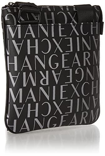 A | X ARMANI EXCHANGE All-Over Logo Eco-Leather Flat Crossbody Bag, Black