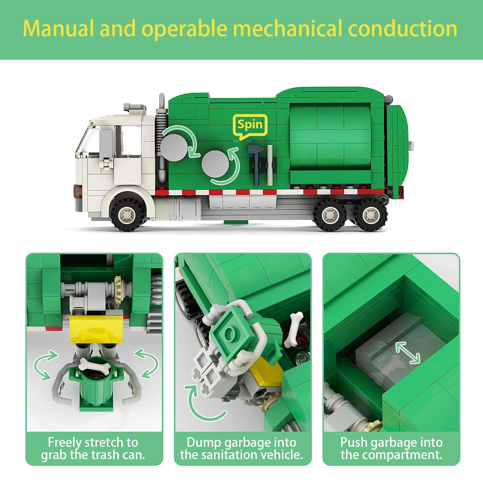 BuildingBoat Garbage Truck Building Kits,Trash Truck Building Blocks with 3 Trash Cans,Sanitation Truck Building Toys(379 Pieces)