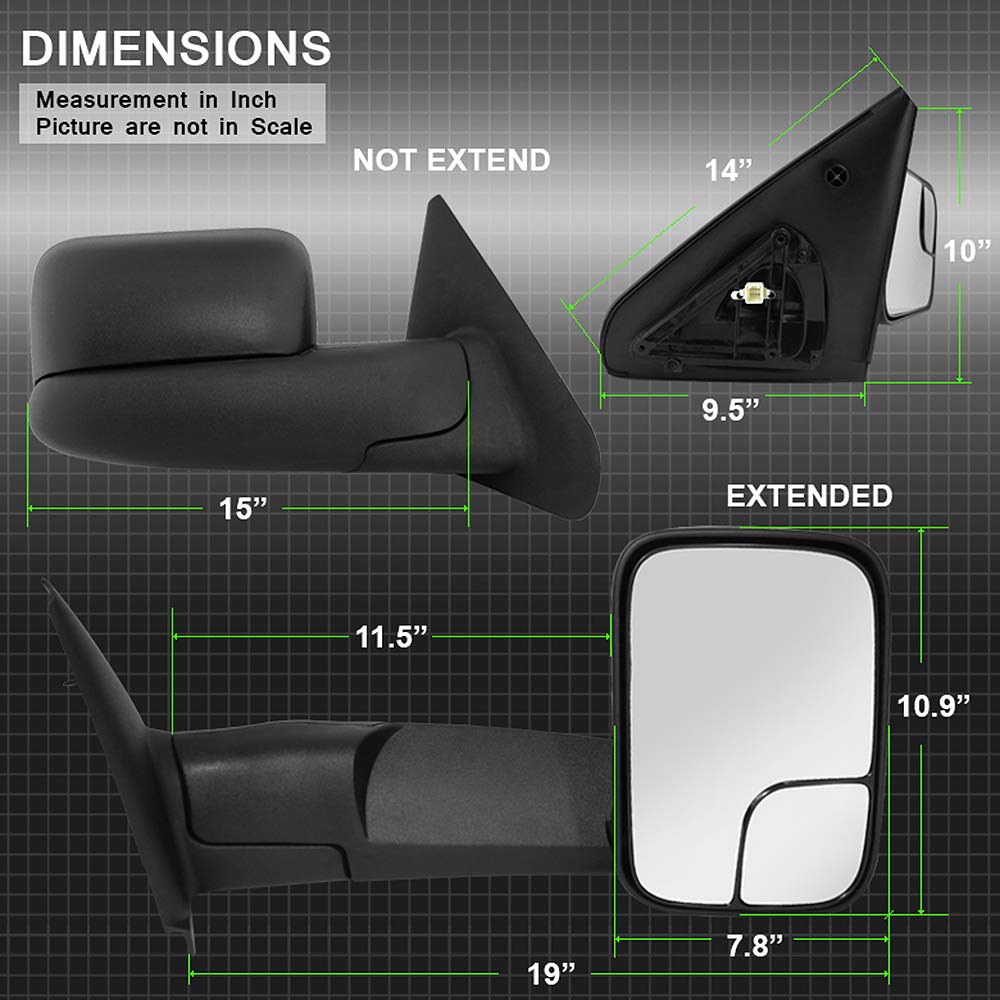ACANII - Telescoping Towing Flip Up POWER Heat Mirror Passenger Right Side For 2002-2008 Dodge Ram 1500 03-09 2500 3500