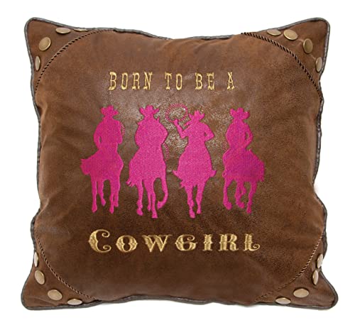 Carstens, Inc. Born to Be a Cowgirl Western 18"x18" Throw Pillow, Brown