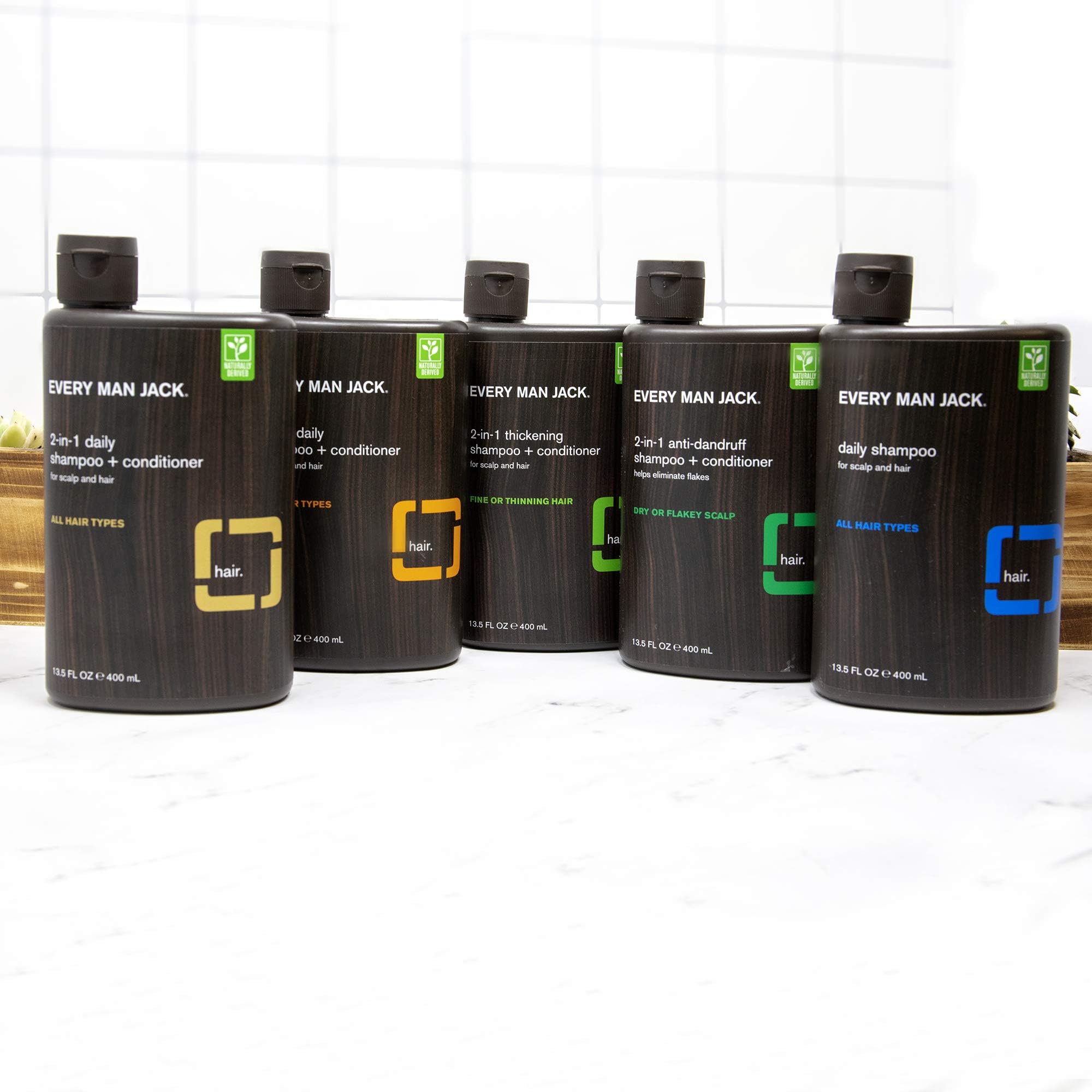 Every Man Jack 2-in-1 Thickening Shampoo + Conditioner - Thicken, Cleanse, and Hydrate Hair with Coconut, Aloe, and Tea Tree Oil - Naturally Derived and No Harsh Chemicals - Twin Pack