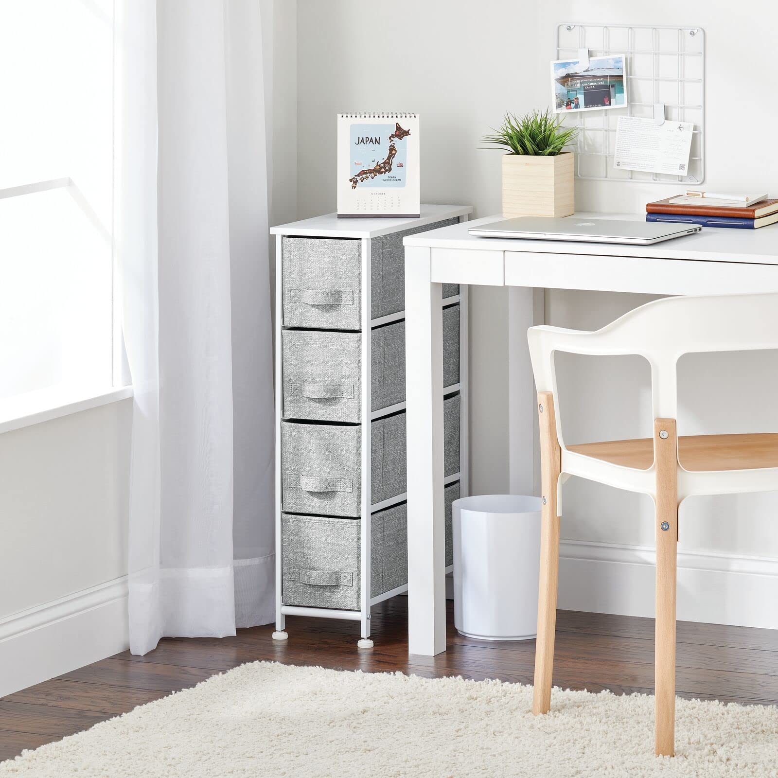 mDesign Narrow Dresser Storage Tower Stand with 4 Removable Fabric Drawers - Steel Frame, Wood Top Organizer for Bedroom, Entryway, Closet - Lido Collection - Gray