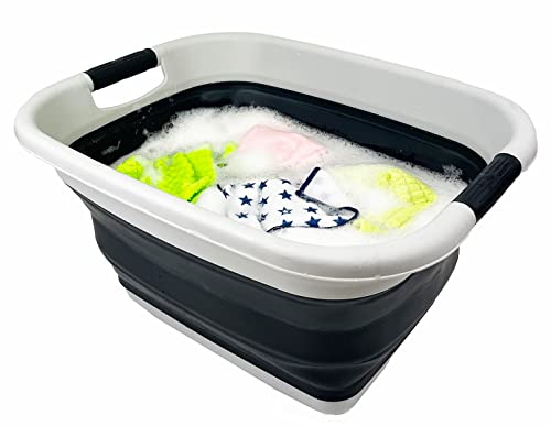 SAMMART 25L (6.6 Gallon) Collapsible Laundry Basket/Tub - Foldable Storage Container/Organizer - Portable Washing Bin - Space Saving Hamper, Water Capacity: 19L (5 Gallon) (Grey/Slate Grey)