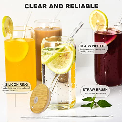 Beer Can Glass,6pack Drinking Cups With Straws and Lids, Can Shaped Glass Cups 16 oz, Cute Iced Coffee Cup Tumblers, Cold Drink Glassware, Unique Water, Tea, Cocktail Glass Set, Great Gift