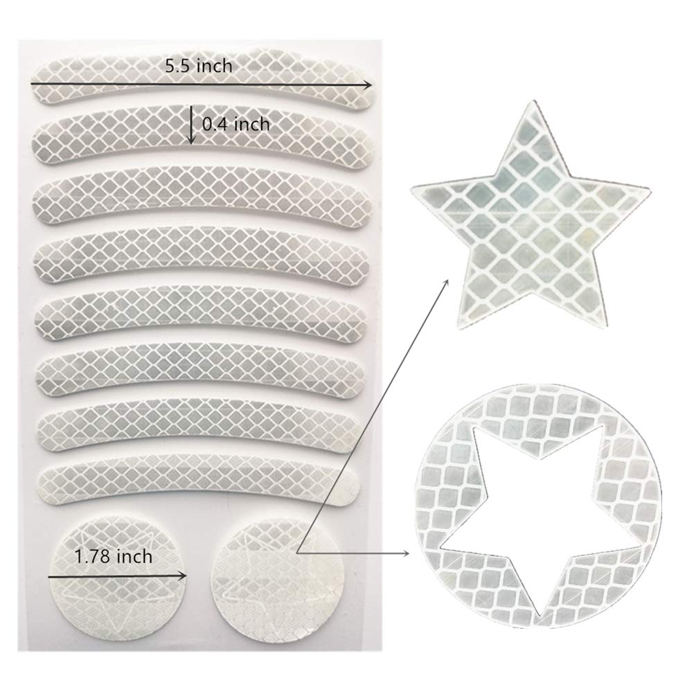 42Pcs Reflective Stickers, Reflective Helmet Bicycle Stickers, Reflective Decals, BikeReflective Tape, NightSafety StickersforBicycle, Wheelchairs, Motorbike, Helmet, Scooter (White)